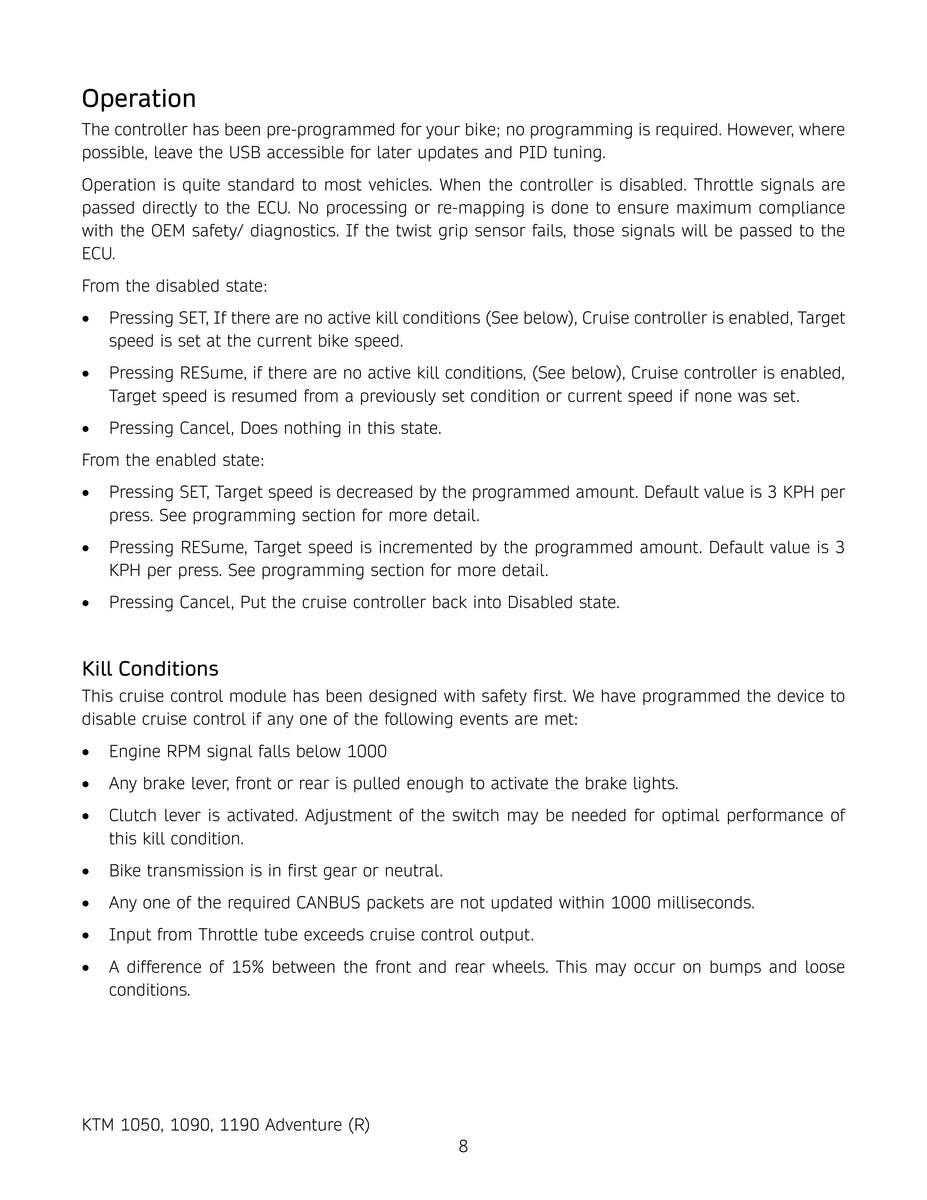 VERIDIAN 1050/1090/1190 ’13-’19 Adventure (R) Cruise Control Kit.| SSS ...